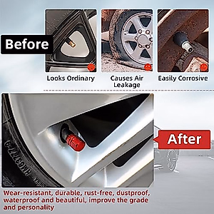 Kewucn 8 PCS Car Tire Valve Caps, Aluminum Alloy Air Caps Cover with Rubber Ring, Corrosion Resistant Airtight Dust Proof Covers, Universal for SUVs, Trucks, Motorcycles and Bikes (Red)