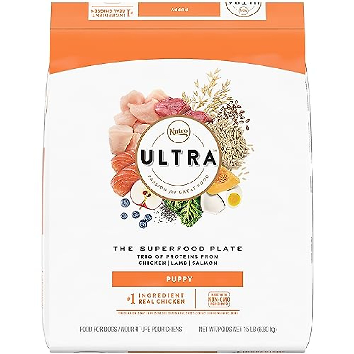 NUTRO ULTRA High Protein Natural Dry Dog Puppy Food with a Trio of Proteins from Chicken Lamb and Salmon, 15 lb. Bag