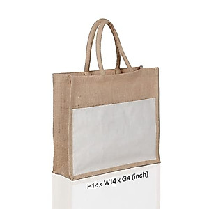 Globyz Jute Tote Bags With Canvas Pocket and Handles For Gifts Jute Bag With Initials Letter Printed Premium Tote Bag (A)