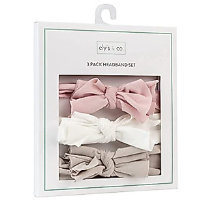 Ely's & Co. Bow Headband Set for Baby Girl 0-12 Months (Blush Pink, Tan & Ivory, 3 Pack)