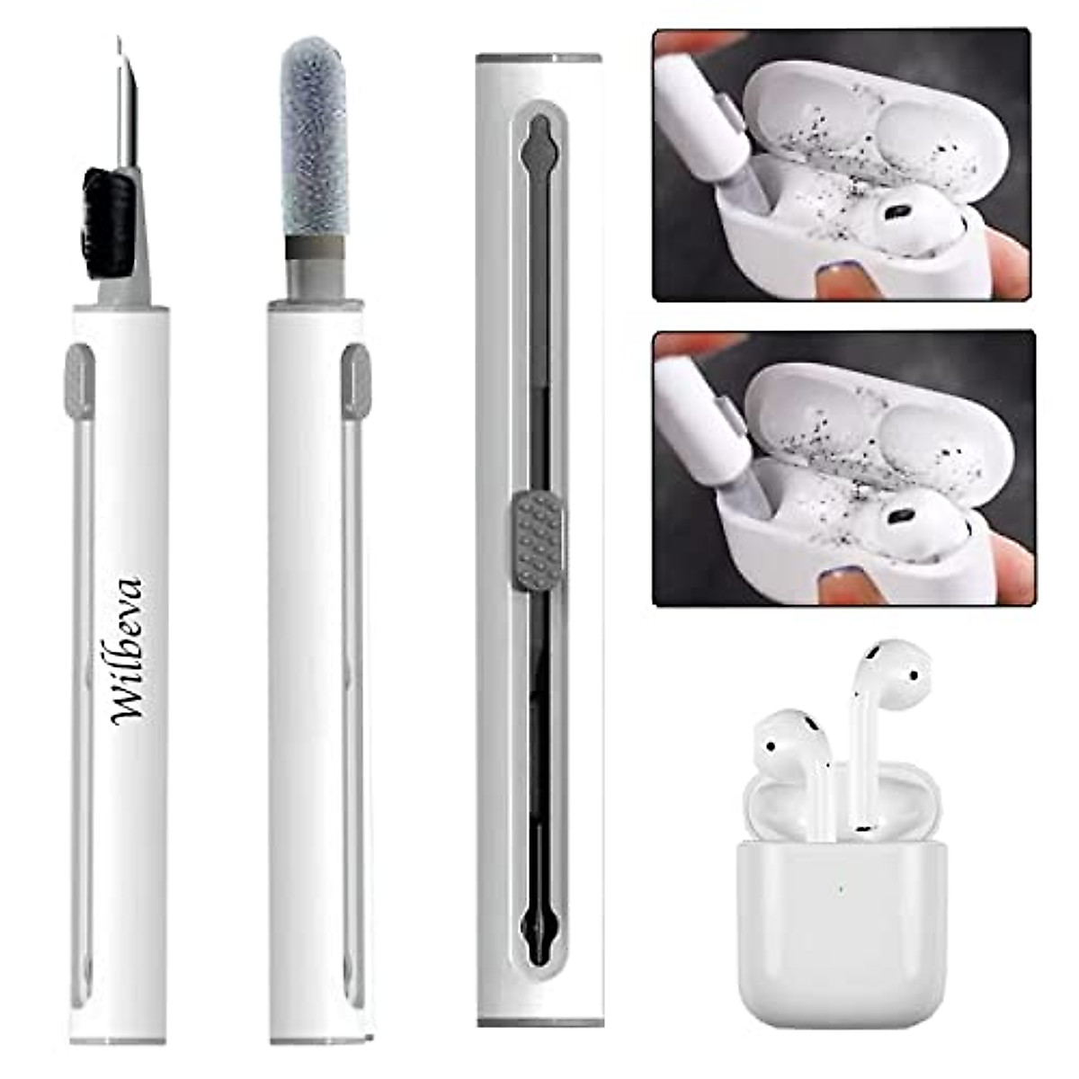 Wilbeva Cleaner Kit for Airpods, Bluetooth Earbuds Cleaning Pen for Airpods Pro 1 2 3 Samsung MI Android Earbuds, 3 in 1 Compact Multifunctional Headphones Case Cleaning Tools