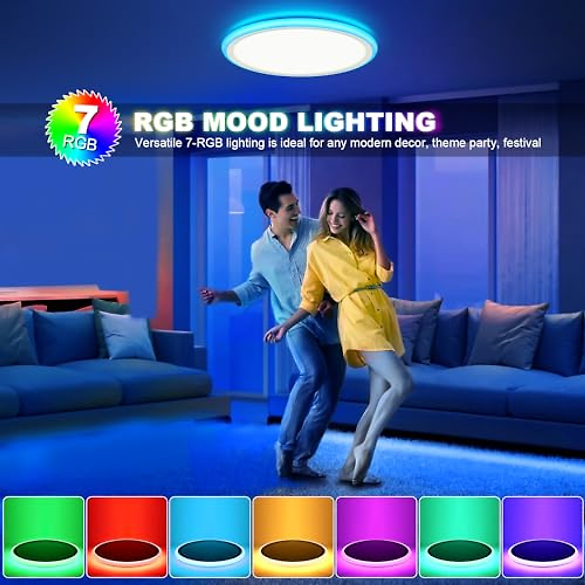 LEZOE RGB Led Flush Mount Ceiling Light Dimmable with Remote Control, 13Inch 24W 2400LM 3000-6500K RGB Color Changing Light Fixture, Round Ceiling Lamp for Living Room Bedroom Kids Room Party Festival