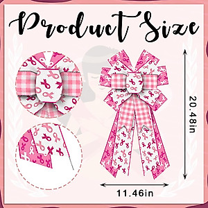 Large Breast Cancer Awareness Wreath Bows Pink White Buffalo Plaids Burlap Bows for Wreath, Small Pink Ribbon Bows for Women Girls Breast Cancer Charity Event Indoor Outdoor Party Decoration Supplies