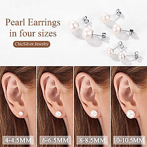 ChicSilver Pearl Stud Earrings for Women 4MM Freshwater Cultured White Button Pearl Earrings 925 Sterling Silver Small Studs for Sensitive Ear