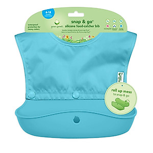 green sprouts Snap & Go Silicone Food-Catcher Bib | Soft, Waterproof Top + Silicone Scoop |Roll Up for Easy Travel |Made Without PVC, Formaldehyde, AZO Dyes, Aqua