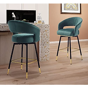 FERFALDER Luxury Bar Stools Swivel Bar Stools with Back and Cushion 40" Bar Height Stools Counter Stools, Green