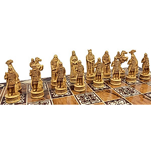 Antique Ivory & Brown Norse Viking Chess Set with 17" Burlwood Color Board