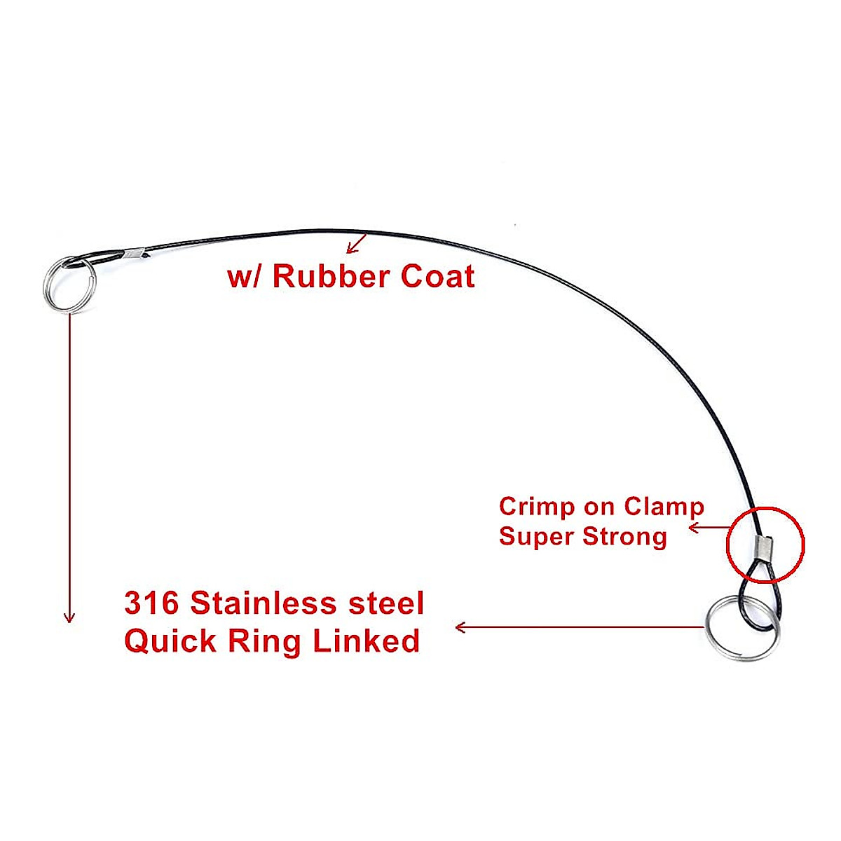 MIZUGIWA Stainless Steel Lanyard Cable,Tether Safety Wire for Loss Prevention 2 Loops w/Quick Release Ring & Black Rubber Coating 12" Set of 10