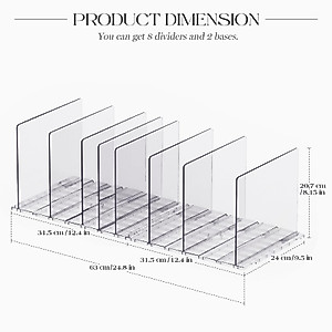 Urban Deco 8PCS Adjustable Clear Shelf Dividers Acrylic Purse Organizer for Closet Acrylic Shelf Dividers Purse Dividers for Closet Suitable for Bedroom, Living Room，Kitchen and Office