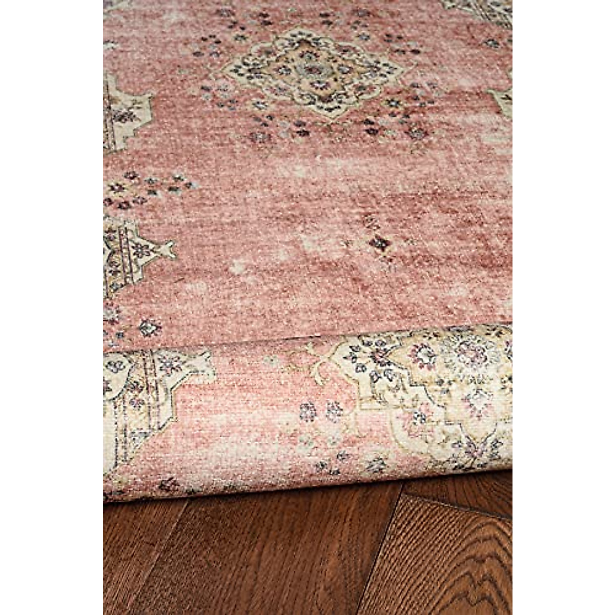 Linon The Anywhere Washable Rug Colton Pink/Ivory 5' X 7' Area Rug