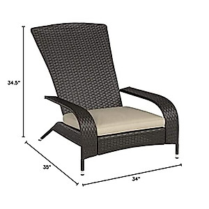 Patio Sense 61469 Coconino Wicker Lounge Chair All Weather Wicker Beige Cushion Armchair Lightweight Durable Adirondack Style Chair Beautiful Mocha Finish