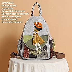 YIMOYICAI Backpack Purse for Women Girl's Convertible Sling Bag Boho Hippie Embroidered Woven Canvas with Woven Cotton Perfect Small Sling Bag Girl in the Wind