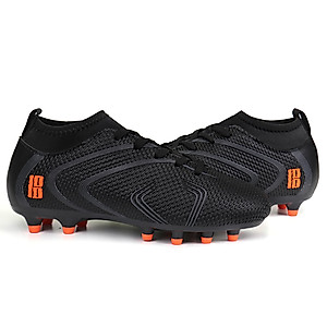 brooman Kids Firm Ground Soccer Cleats Boys Girls Outdoor Football Shoes (2,Black)