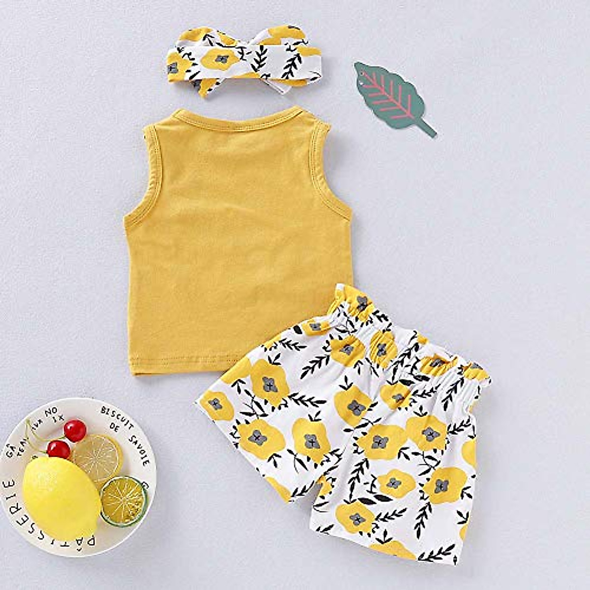 PigMaMa 3 Pcs Infant Baby Girl Sets Sleeveless Tank Tops Flower Pant Headband Outfits Toddler Clothes 18-24 Months