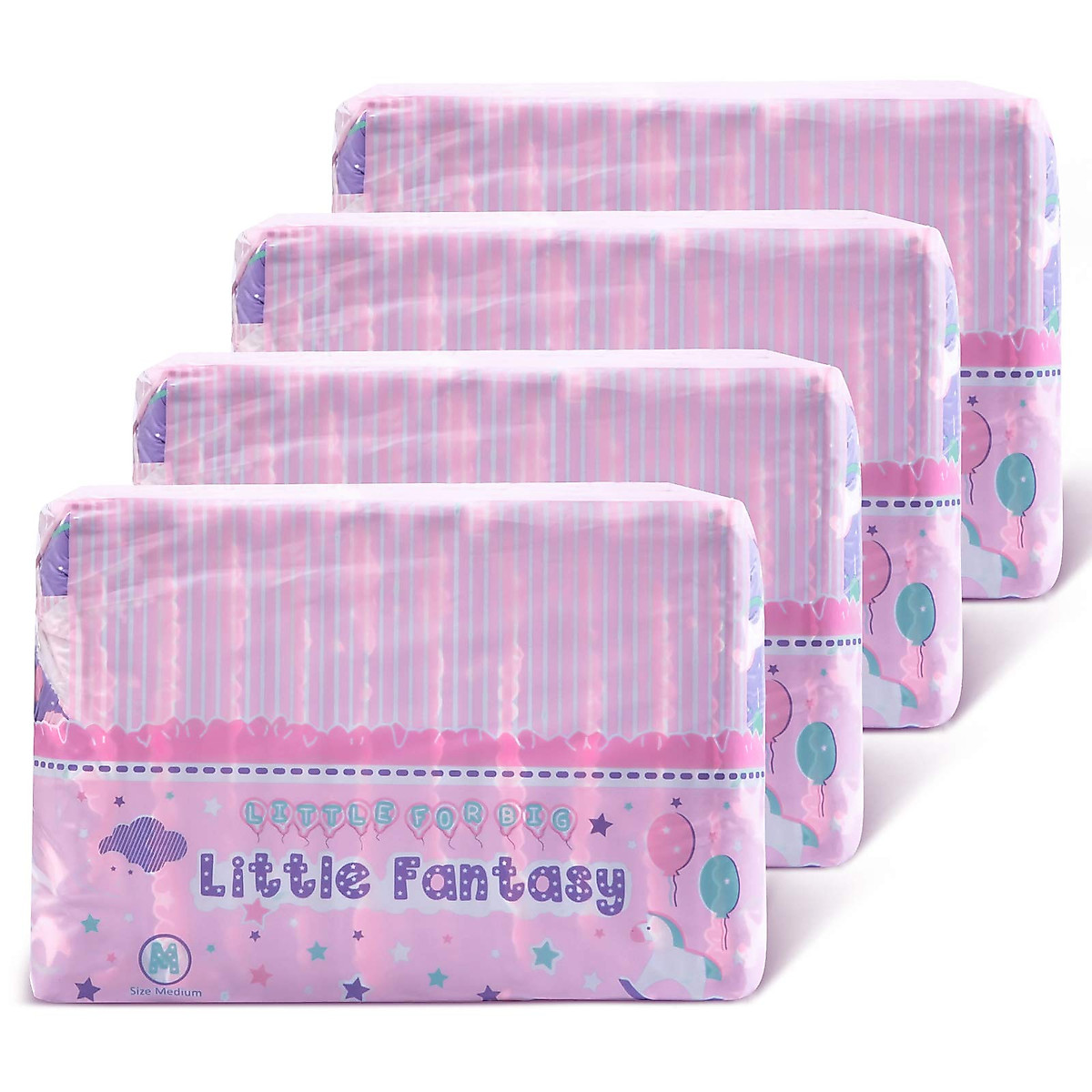 Littleforbig Adult Printed Diaper 40 Pieces (4 Packs) - Little Fantasy (Medium 28"-38")