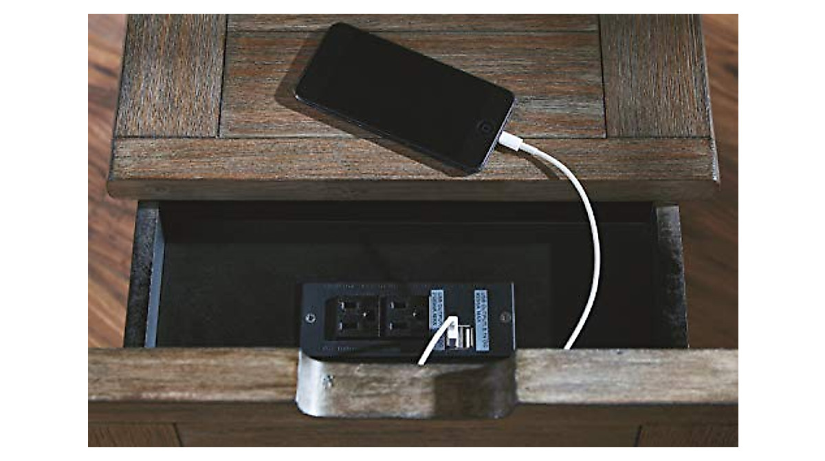 Rustic Chair Side End Table with USB & Tray - Ashley