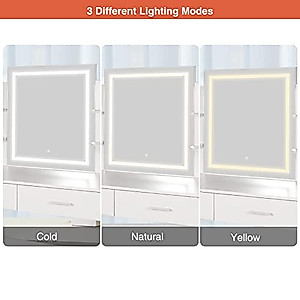 ALAPUR Makeup Vanity with Lights, Vanity Desk with 2 Drawers and 6 Storage Shelves, Cushioned Stool,3 Lighting Colors,White