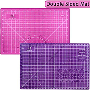 A3 Self Healing Cutting Mat, 18" x 12" Double Sided 5-Layer Non-Slip Cutting Board for Sewing, Hobby, DIY, Quilting, Arts and Crafts Projects (Pink)