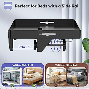 Bedside Shelf, Bunk Bed Table Shelf for Top Bunk, Black Clip On Nightstand with Removable Cup Holder&Power Strip Holder,Bunk Bed Tray for Dorm Bed&Loft Bed,College Dorm Room Essential(Updated Version)
