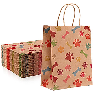 Locmeo 50 Pcs Puppy Dog Paw Print Gift Bags with Handles 10.6 x 8.3 x 4.3 Inch Paw Print Paper Bags Pet Gift Bags Kraft Bags Holiday Party Bags for Pet Treat Party Favor Birthday Gift(Yellow)