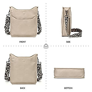 Vegan Leather Crossbody Bags for Women Hobo Handbags with Guitar Leopard Strap Shoulder Purse (Apricot)