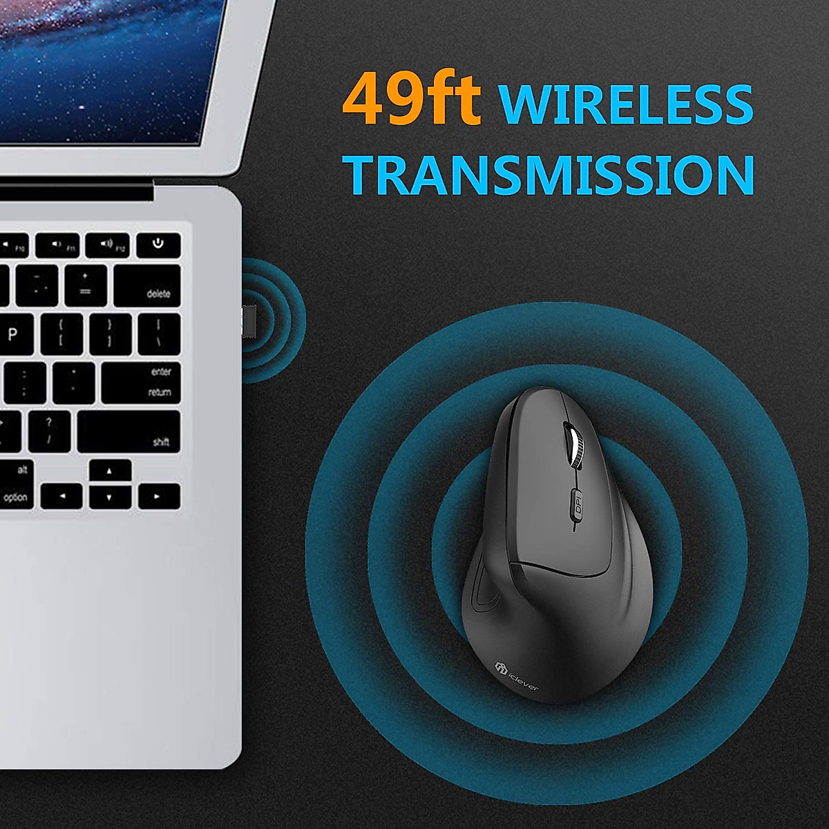 iClever Ergonomic Mouse, WM101 Wireless Vertical Mouse 6 Buttons with Adjustable DPI 1000/1600/2000/2400 Comfortable 2.4G Optical Ergo Mouse for Laptop, Computer, Desktop, Windows, Mac OS, Gray Black