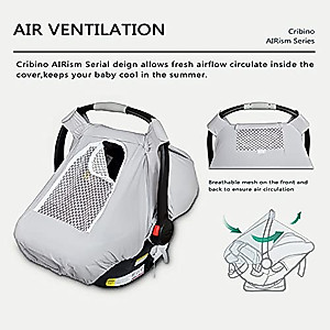 Cribino Car Seat Covers for Babies, Infant Car seat Cover, Canopy with Breathable Peekaboo, Pivacy Sun Shade & Bug Net for Newborn, Carrier Covers for Boys Girls Spring Summer Baby Shower Gifts(Grey)