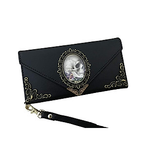 Antique Gothic Skull Phone Leather Wallet case for iPhone X XS XR 11 12 13 14 15 Pro Max Samsung S24 S23 S22 S21 S20 Ultra Note 20 10 Plus Dc019