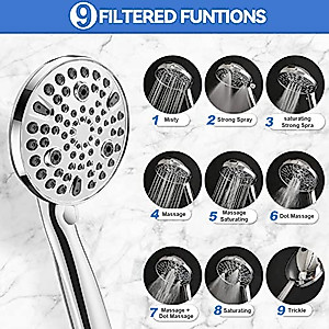 Surpzon Filtered Shower Head with Handheld Combo，Dual 2-in-1 Spa System with Massage and 9 Spray Settings Shower Head，High Pressure ，Buit in Power Wash Mode (Chrome）