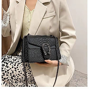 JBB Women's Crossbody Shoulder Bag Retro Snakeskin Solid Color Chain Strap Clutch Leather Bag Black