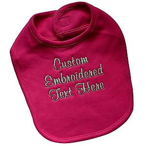 Funny Girl Designs Personalized Baby Bib EMBROIDERED with Your Custom Text and Color 100% Cotton Unisex (GRAY BIB)