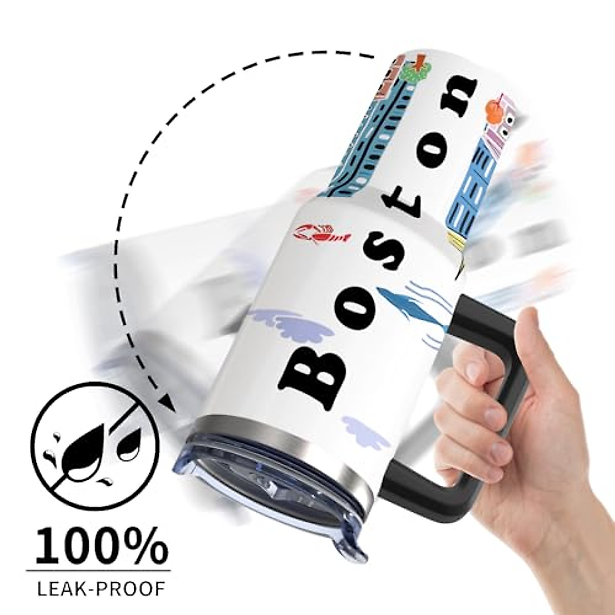 Vehcimbev City Themed Tumbler - 40oz With Hanld Stainless Steel Travel Coffee Mug with Leak Proof Lid - Hot/Cold Drinks,Perfect Boston Souvenir Gift (Boston)