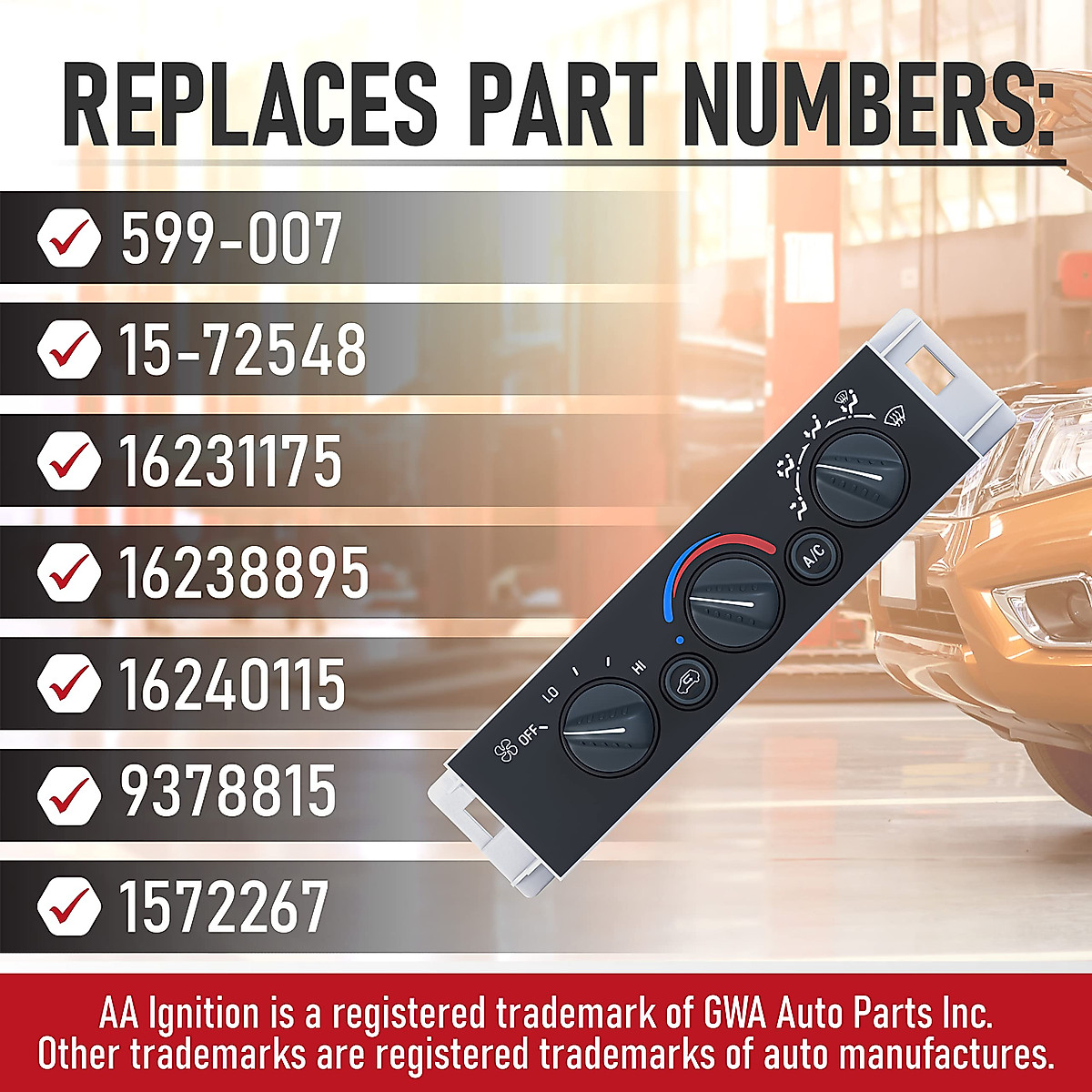 AC Heater Climate Control Module for Chevy, Cadillac, GMC Escalade, C1500, C2500, C3500, K1500, K2500 Suburban, C3500HD, Tahoe Control Panel - 16231175, 16238895, 16240115, 15-72548, 599-007, 9378815