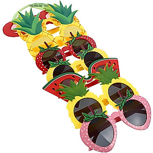 HIPIHOM 8Pcs Fruit Eyeglasses Luau Party Sunglasses Funny Sunglasses Dress Props for Hawaiian Beach Luau Theme Party Supplies