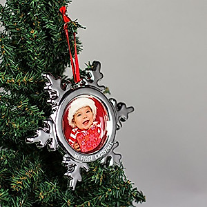 tiny ideas My First Christmas Snowflake Photo Ornament, Baby's First Christmas, Infant Christmas Keepsake, Holiday Photo Ornament, New and Expecting Parents Gift, Large Tree Ornament, Silver
