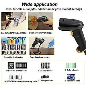 TEEMI 2D Barcode Scanner USB Wired Handheld Automatic QR Data Matrix PDF417 bar Codes Imager for Mobile Payment Computer Screen Scan (Stand Included)