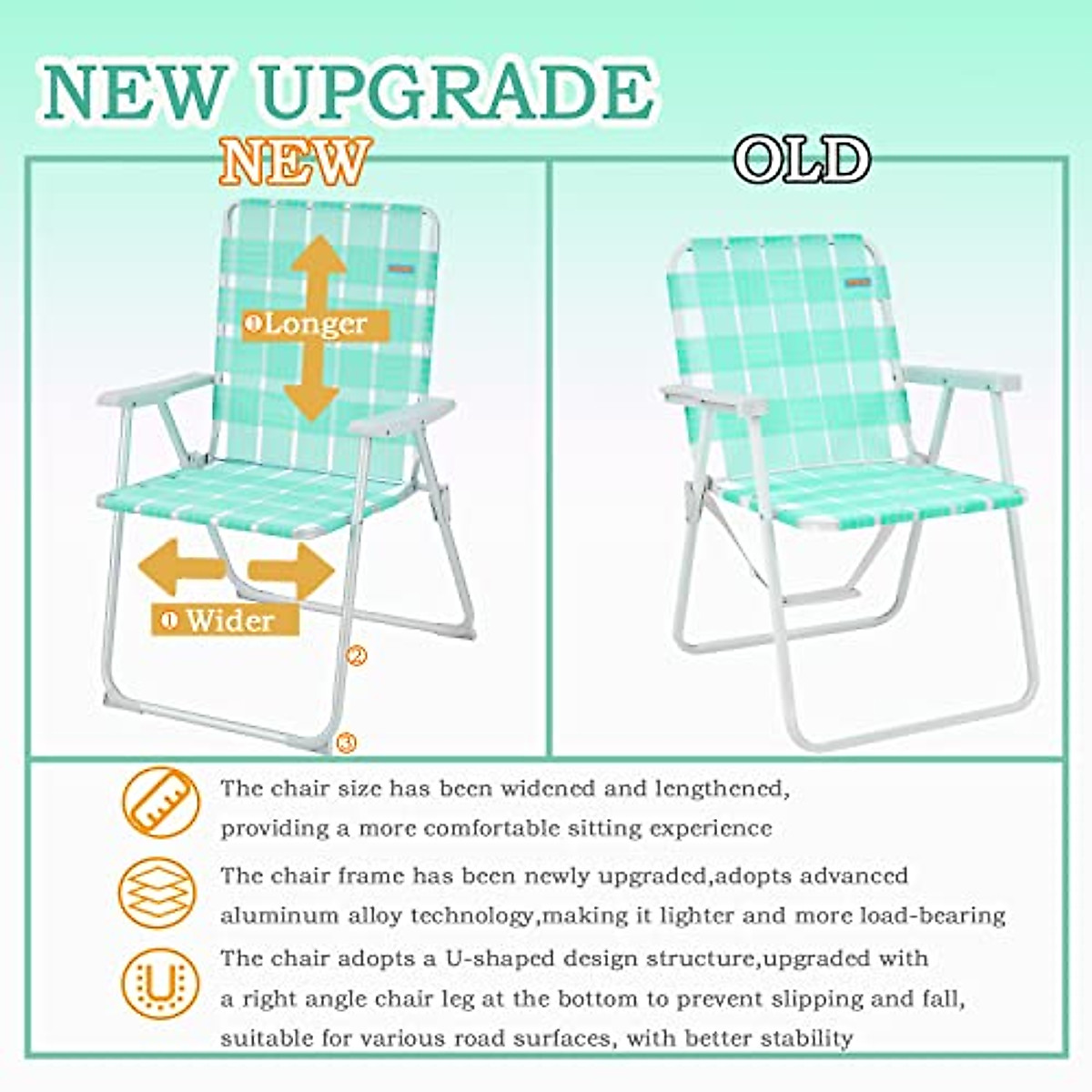#WEJOY XL Oversized Aluminium Camping Chair Foldable Portable Webbed Lawn Chairs Lightweight Beach Chairs Webbing Beach Chair Off Ground, Outdoor Folding Chair for Concerts, Sports, Painting, Travel