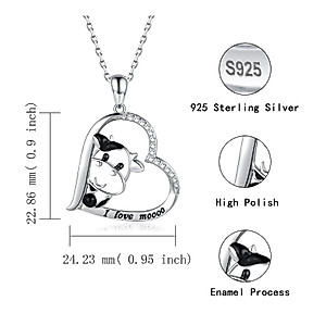 925 Sterling Silver Cow Necklace Pendant Cow Print Jewelry for Women Birthday Cow Gifts (Heart Cow Necklace)