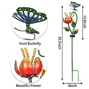 Glass Flower and Butterfly Solar Garden Stake Light Waterproof Solar Decorative Stake Light Outdoor Path Light for Walkway Pathway Lawn Patio