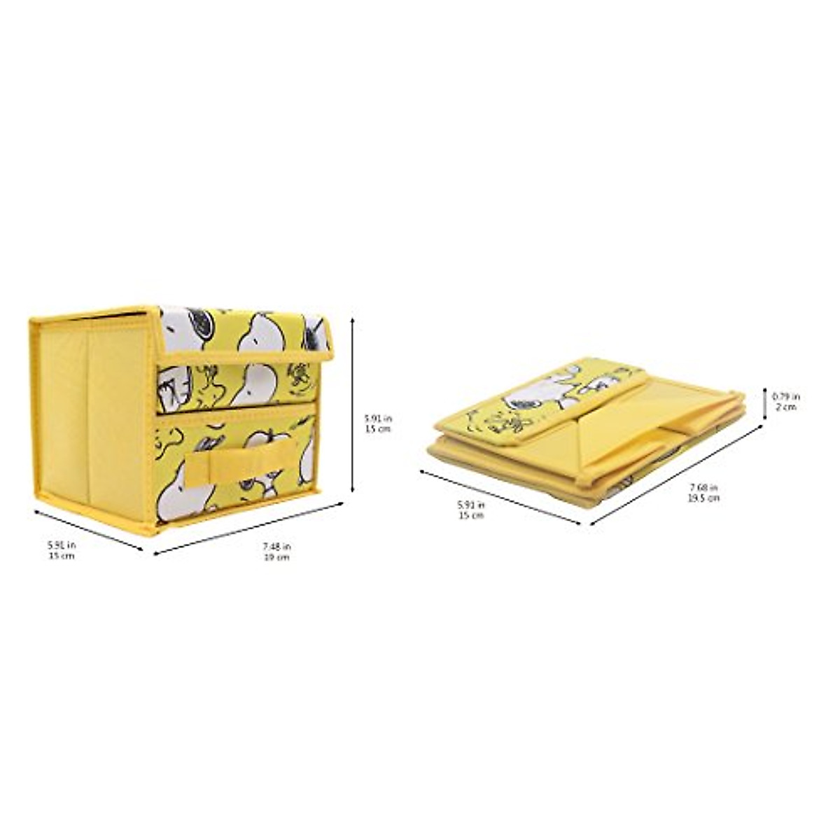 FINEX Yellow Snoopy Foldable Storage Organizer Box for Desk - with Removable Drawer