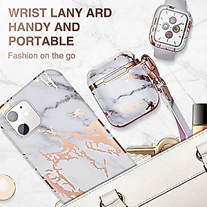 SURITCH Compatible with AirPods Case, [Front LED Visible] Cute Marble Full Body Protection Slim Shockproof Rugged Protective Case Cover with Lanyard for AirPods 1st/2nd (White Marble)