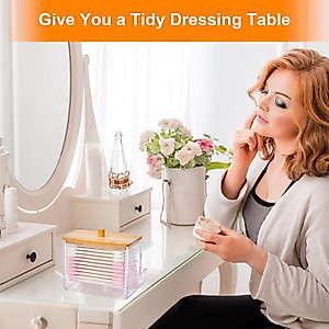 AIMIXUN 2 Pcs Cotton Swab Holder, Cotton Swab Dispenser with Bamboo Lids, Qtips Holder Bathroom Set Bathroom Canisters Bamboo Bathroom Storage Jars Storage Containers Clear Plastic