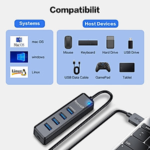 SmartQ 4-Port USB 3.0 Hub with 3-Foot Extension Cable, Compatible with Laptops, Windows PCs, Mac, Printers, External Hard Drives...…