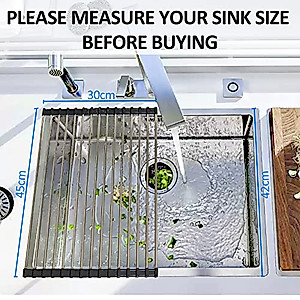 Ahyuan Roll up Dish Drying Rack Over The Sink Kitchen Roll up Sink Drying Rack Portable Dish Drainer Foldable Dish Drying Rack (Stainless Steel 17.7''X11.8'', Black)