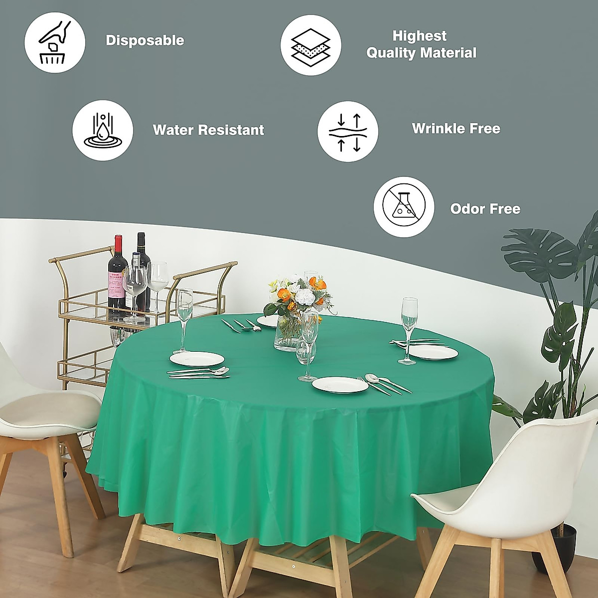 Evershine 12-Pack Heavy Duty Emerald Green Round 84" Plastic Table Covers Tablecloth (Reusable) (Round 84", Emerald Green)