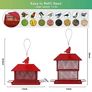 Bird Feeder for Outside Hanging Squirrel Proof Bird Feeders Metal Wild Bird Feeder Retractable Outdoor Feeder with 6 Perches for Cardinal, Finch, Chickadee, Bluebirds etc(Red)