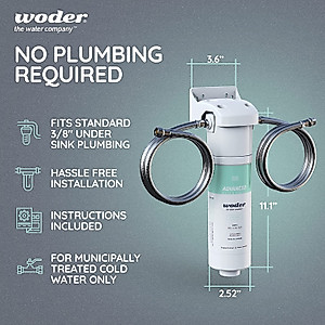 Woder WD-S-5K-ADV-DC Water Filter w. Under-Sink Connection to Main Faucet - WQA Certified High Capacity 5,000gal - Removes Chlorine, Lead, Chromium 6, Heavy Metals, Contaminants and Odors - USA Made