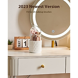 DooGooCoo Makeup Brush Holder [2024 Newest] [Dustproof & Waterproof] 360 Rotating Cosmetics Make up Brush Organizer Storage with Lid for Vanity