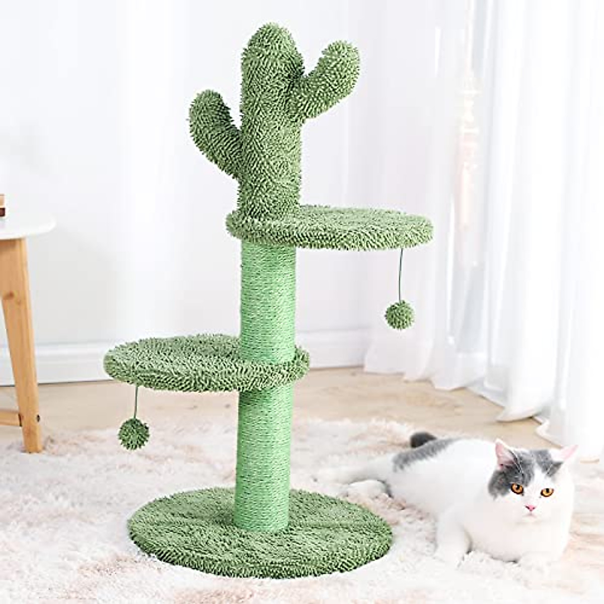 BOLUO Cat Scratching Post for Large Cats Tree Catcus Tall Cat Scratcher Posts Toy Cute Kitten Kitty Sisal Rope Scratch with Teaser Ball Outdoor 31 Inch