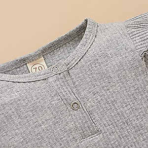 Twopumpkin Baby Girl Boy Coming Home Knotted Gown Unisex Newborn Infant Sleep Onesie Outfit Cute Baby Winter Pajamas (E Ruffle Ribbed Gray, 0-3 Months)